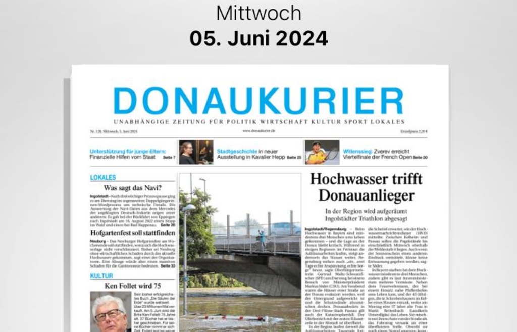 Hochwasser behindert Zeitungszusteller: ePaper des Donaukurier frei zugänglich
