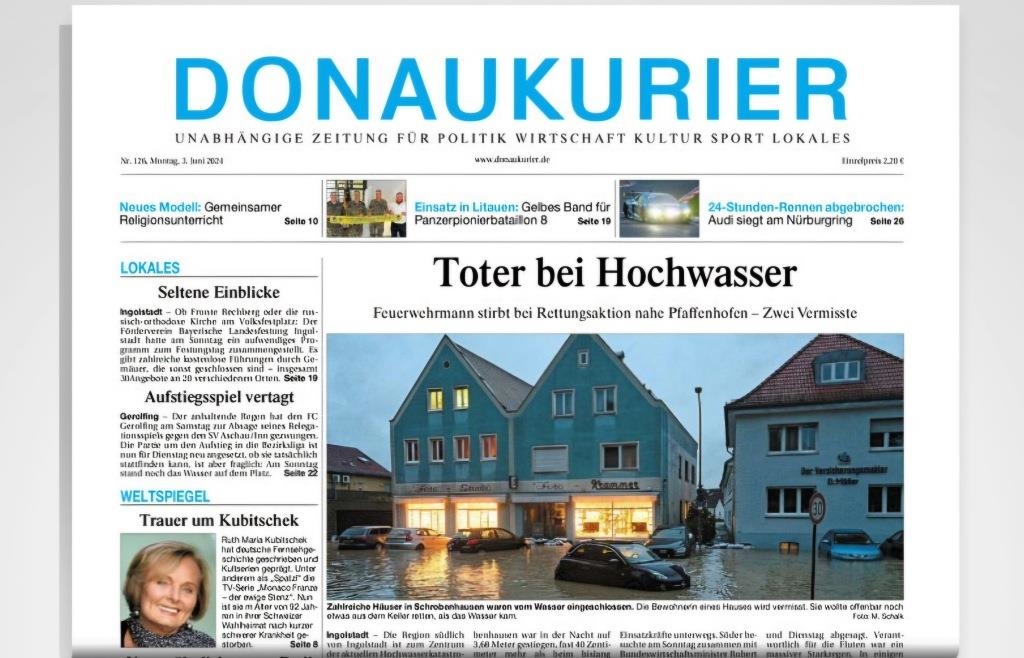 Hochwasser behindert Zeitungszusteller: ePaper des Donaukurier frei zugänglich