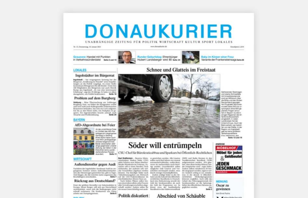 Glatteis behindert Zeitungszusteller: ePaper des Donaukurier frei zugänglich